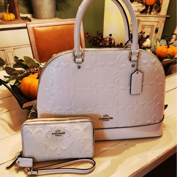 Coach | Bags | Coach Signature Cora Ivory Patent Leather Dome Satchel ...